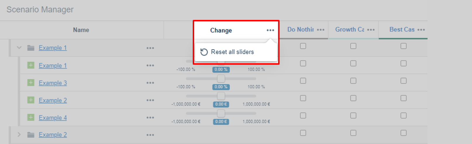 Sliders in Scenario Manager